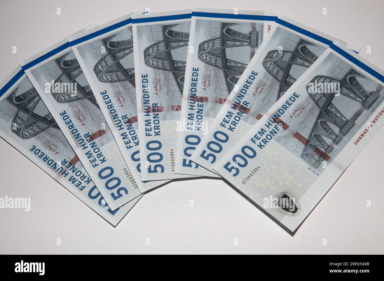 Money of Denmark. Danish kroner bills. DKK banknotes. 500 kroner ...