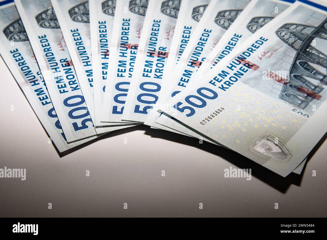 Money of Denmark. Danish kroner bills. DKK banknotes. 500 kroner ...