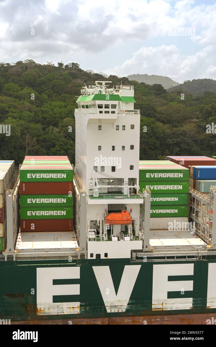 Panama Canal, Panama - 23 January 2024: Shipping containers stacked ...