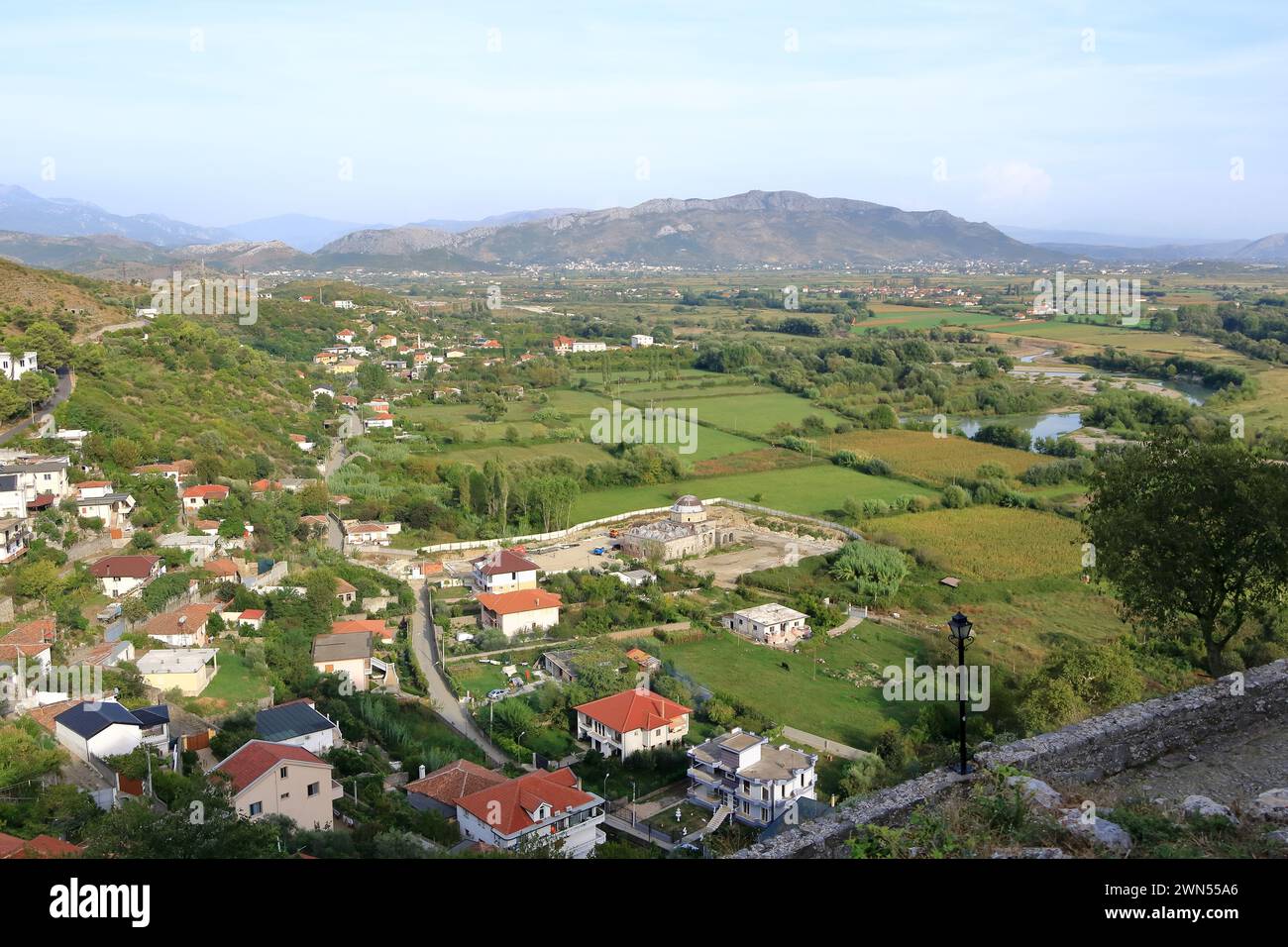 View of a valley with a rural settlement from the ancient stone wall of ...