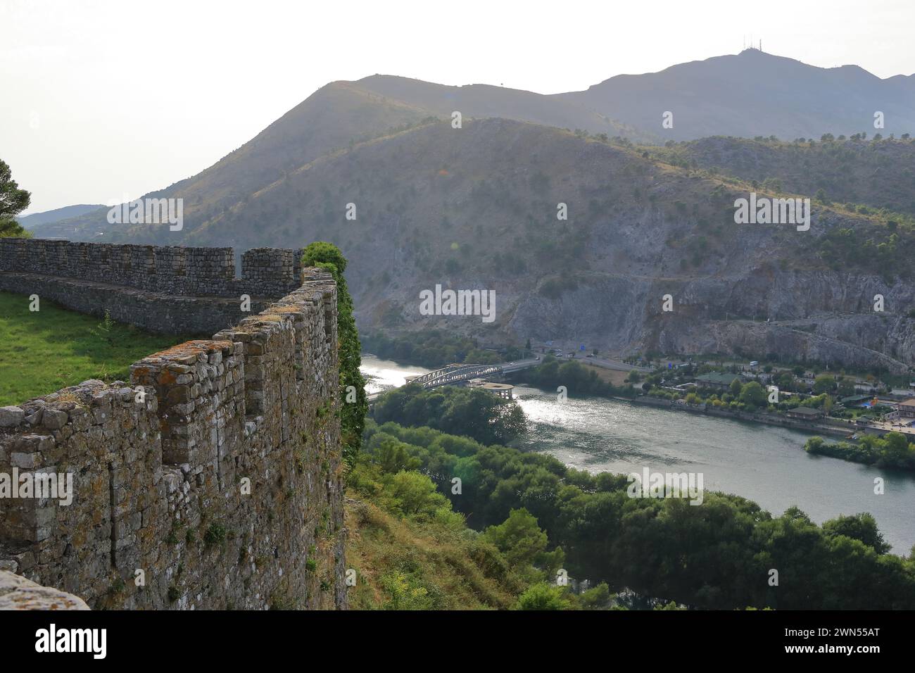 View of a valley with a rural settlement from the ancient stone wall of ...