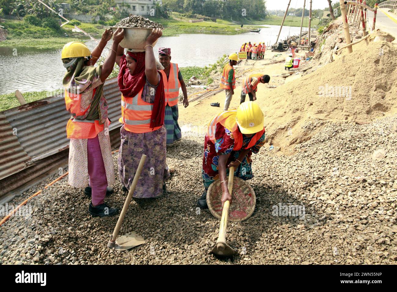February 29, 2024, Dhaka, Bangladesh: Women bricklayers working in the ...