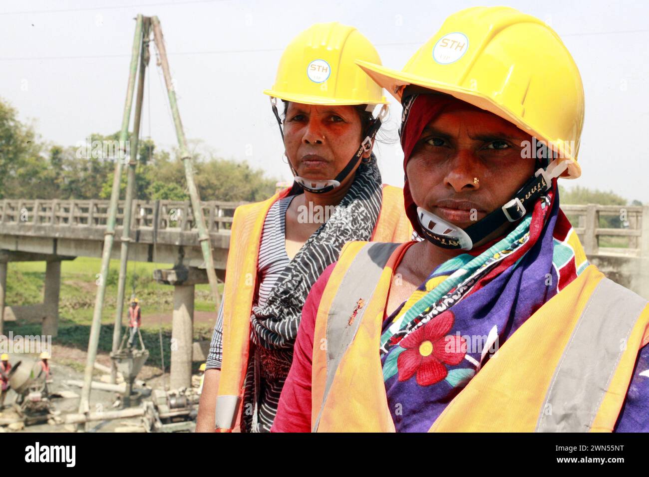 February 29, 2024, Dhaka, Bangladesh: Women bricklayers working in the rehabilitation of a ...