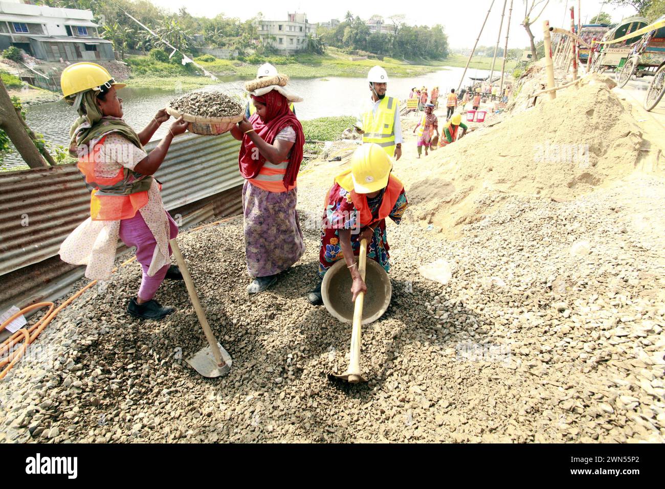 February 29, 2024, Dhaka, Bangladesh: Women bricklayers working in the ...