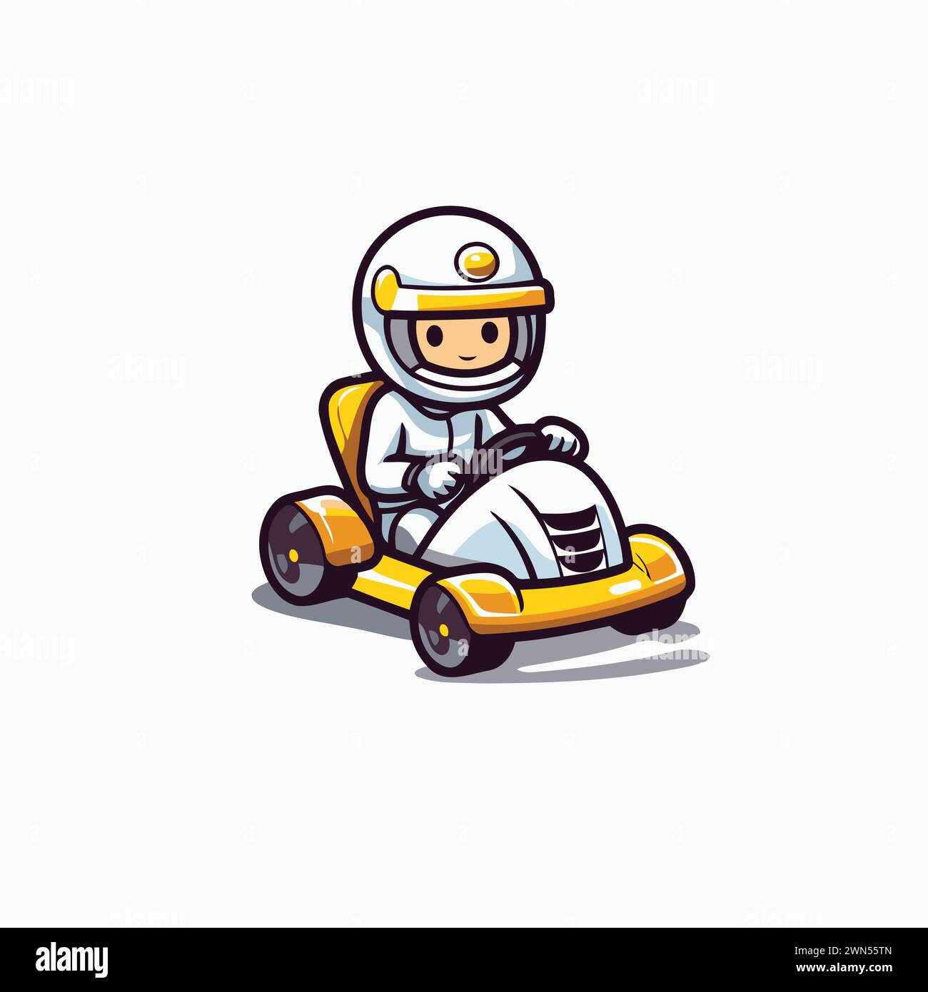 Cartoon astronaut driving a toy car on white background. Vector ...