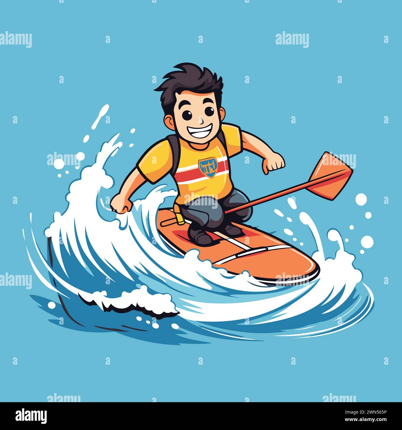 Man with wakeboard by beach Stock Vector Images - Alamy