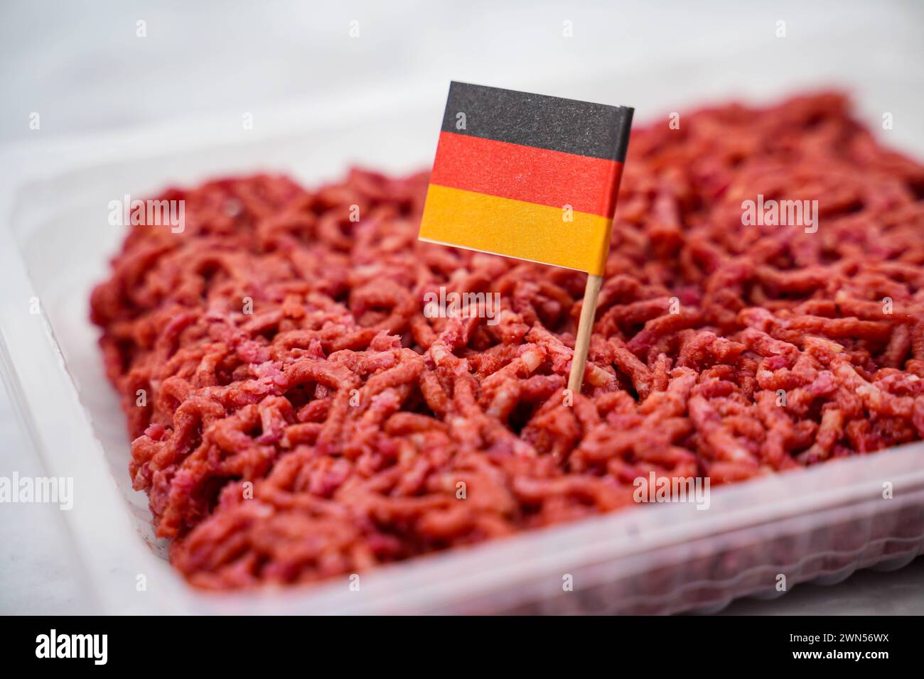 Augsburg, Bavaria, Germany - February 29, 2024: Minced meat with a ...