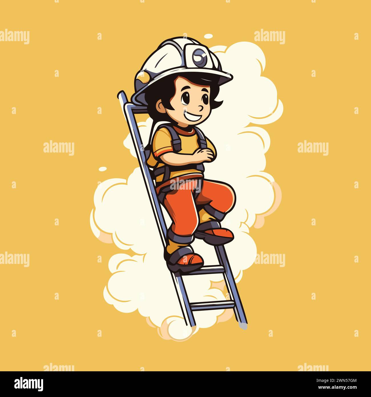 Firefighter on ladder Stock Vector Images - Alamy