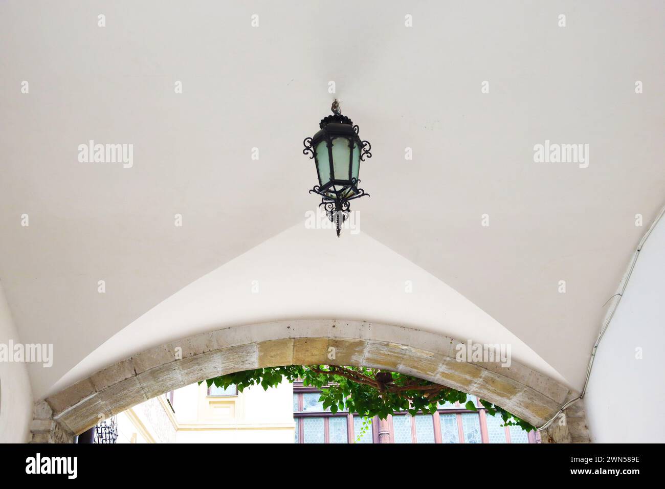 Lantern in the yard of beautiful royal Peles castle, Sinaia, Romania ...