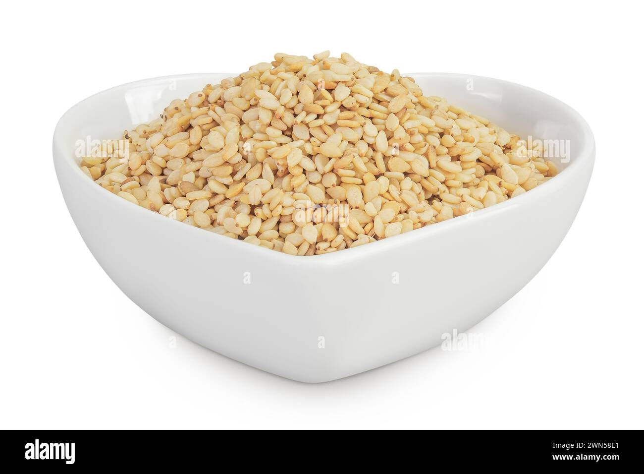 Sesame seeds in ceramic bowl isolated on white background with full ...