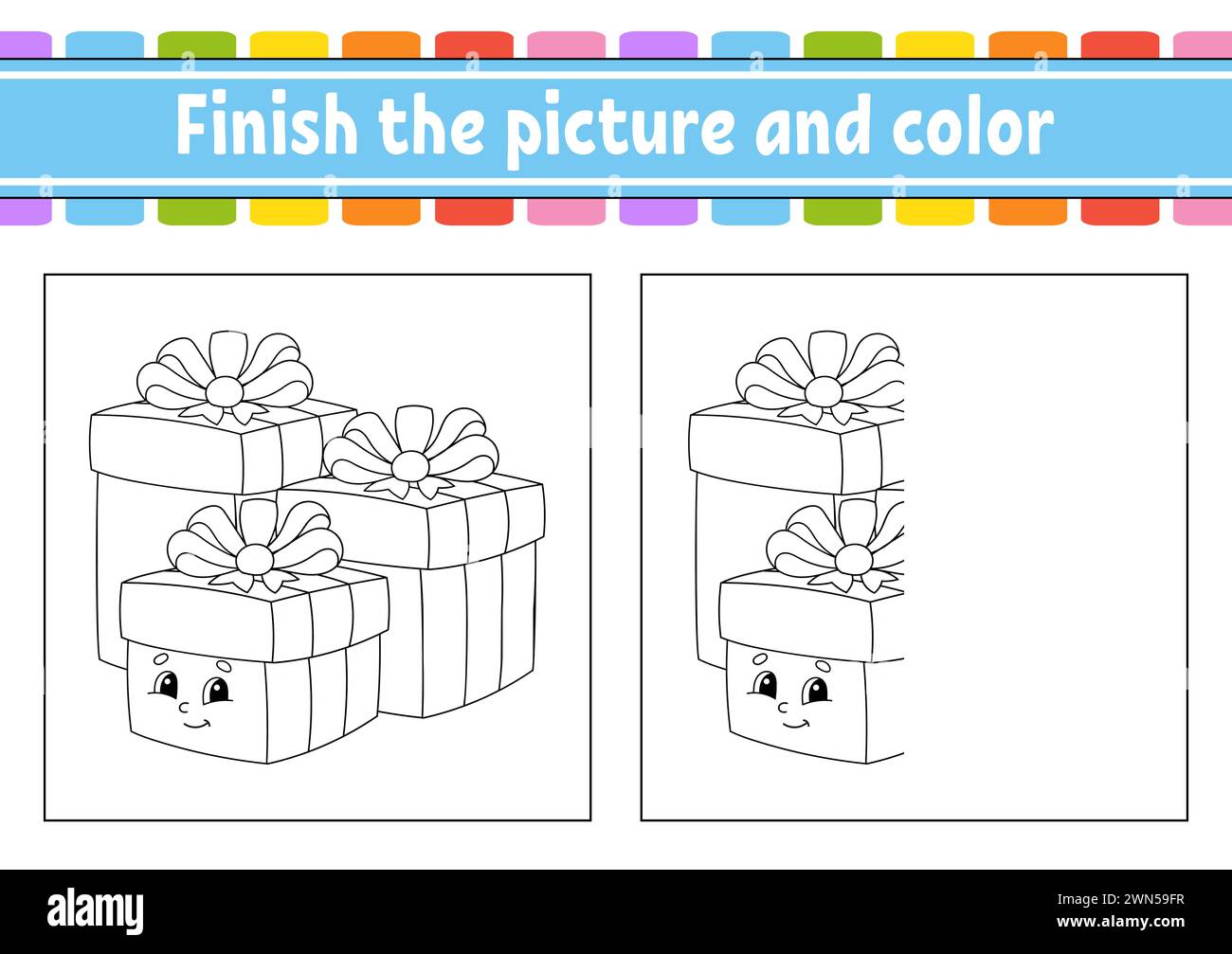 Finish the picture and color. cartoon character isolated on white ...