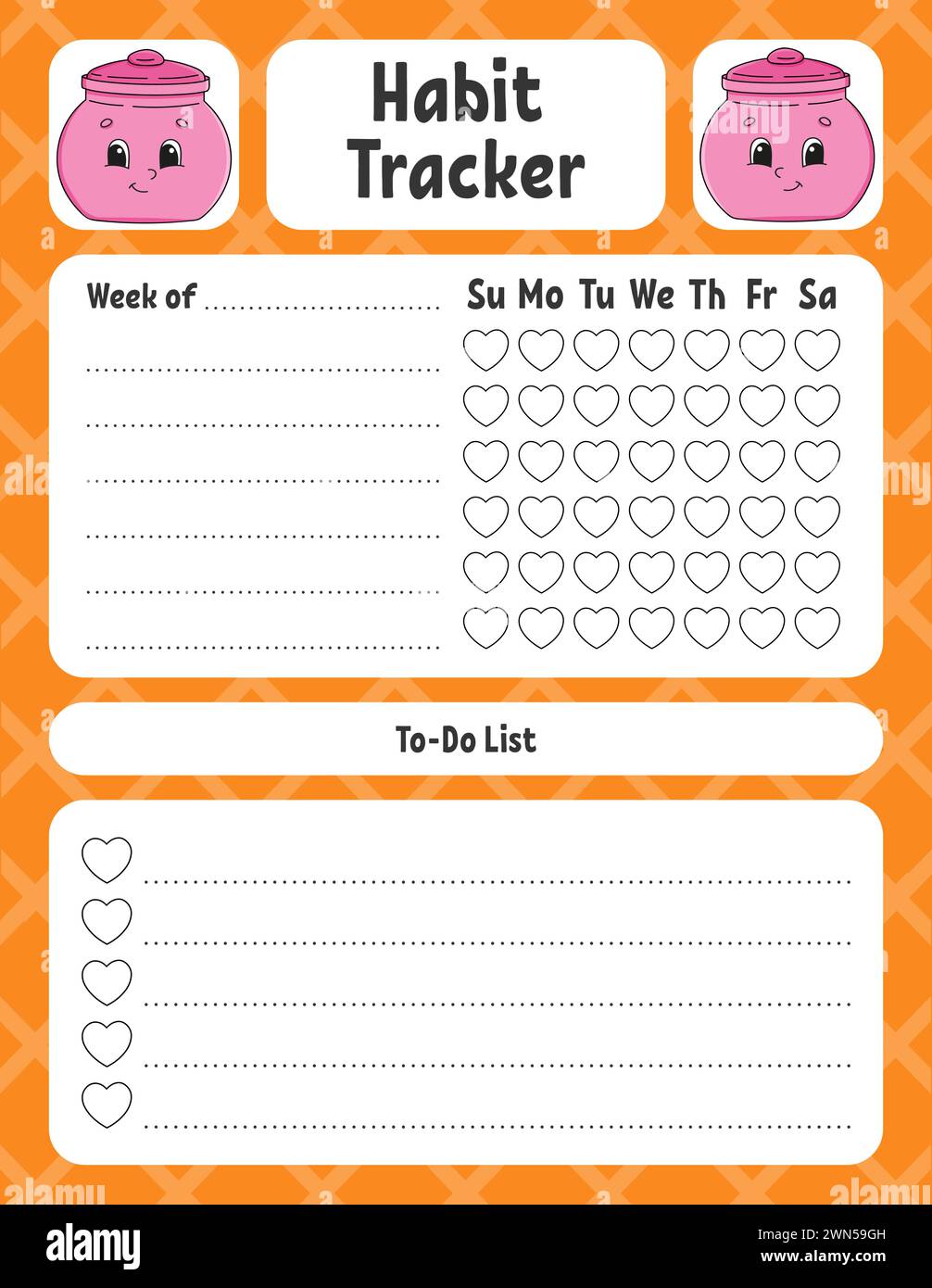 Habit tracker for kids. Sheet template for printing. With cute ...