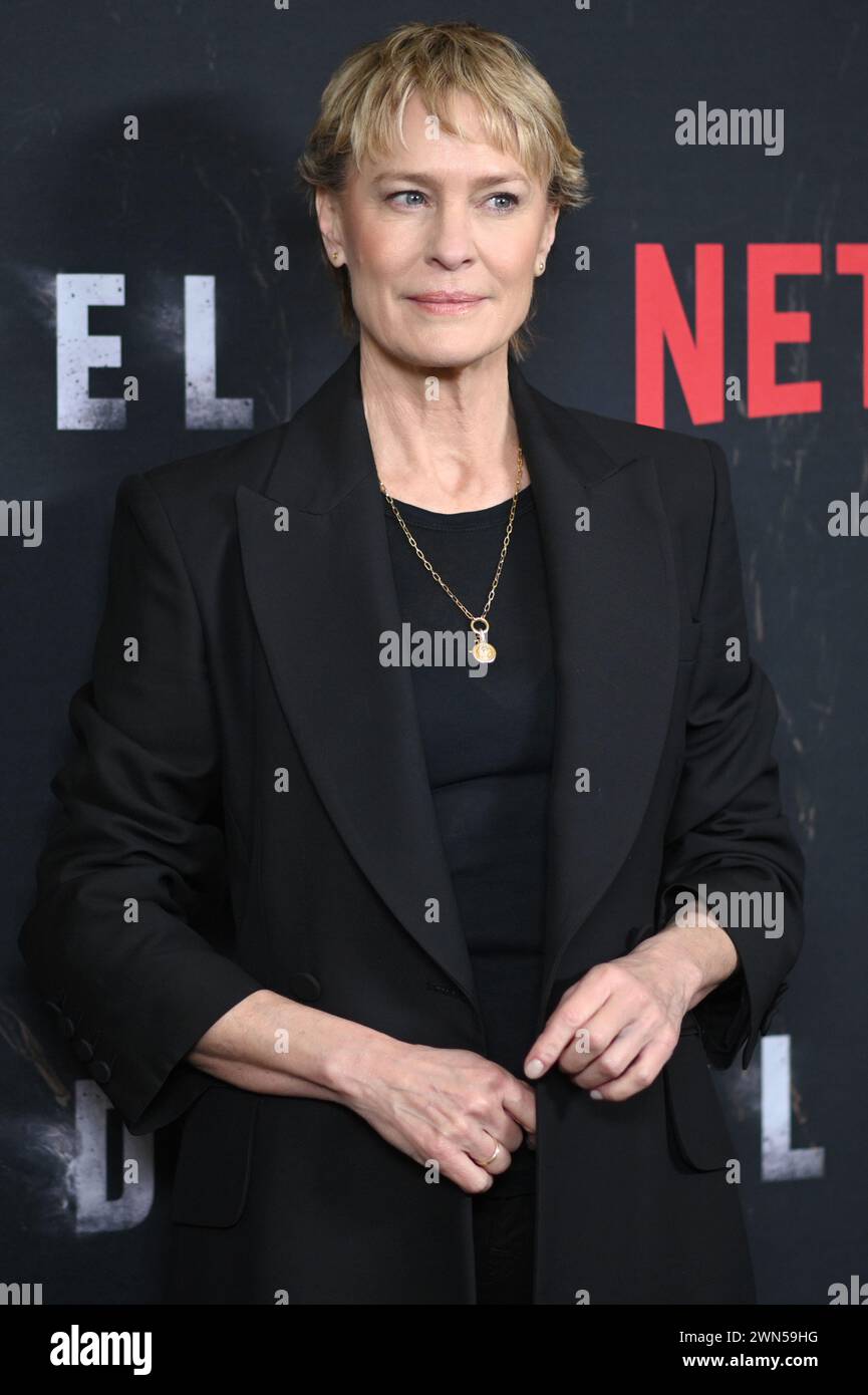 New York, USA. 29th Feb, 2024. Actor Robin Wright attends Netflix's ...