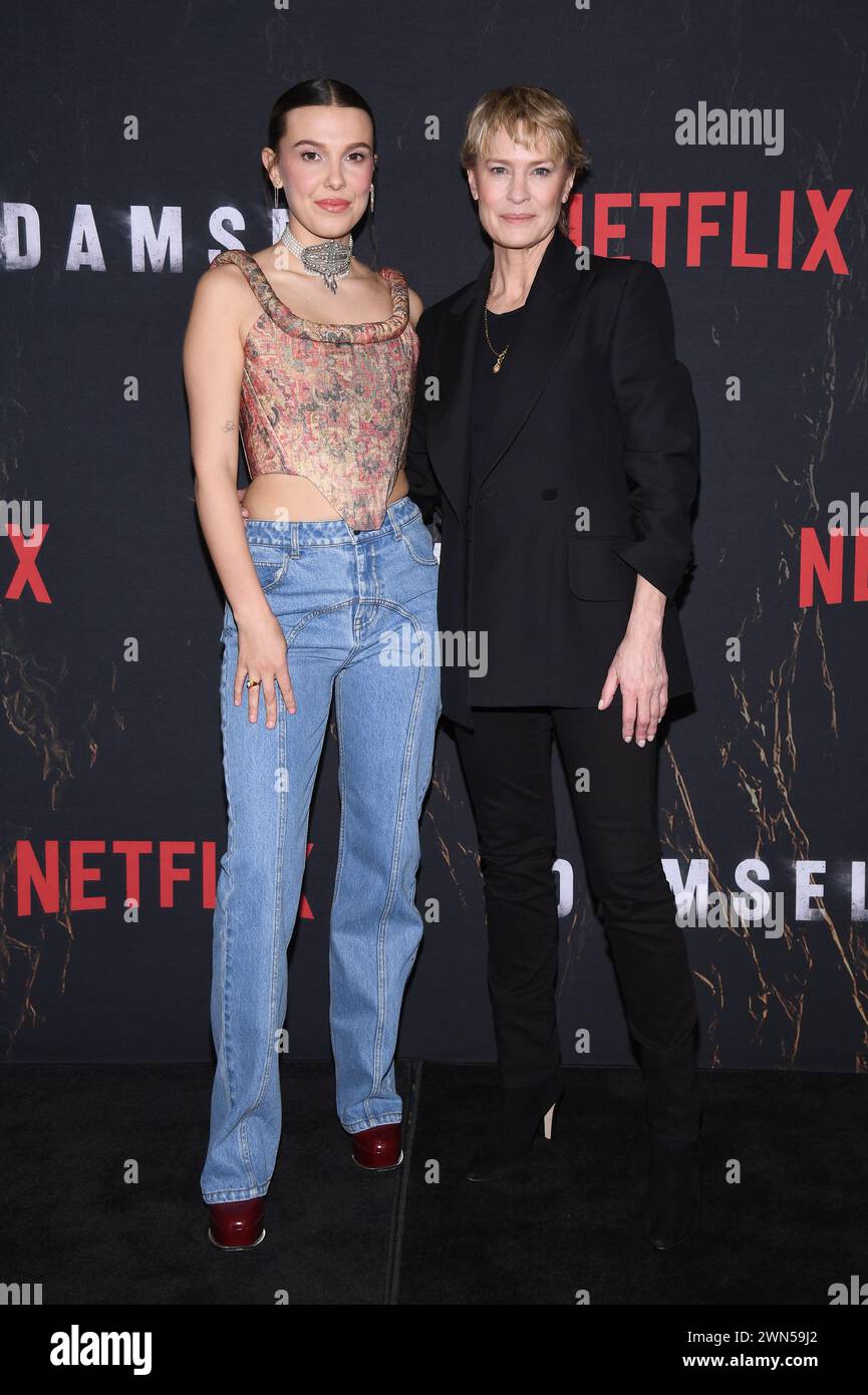 New York, USA. 29th Feb, 2024. (L-R) Millie Bobby Brown and Robin ...