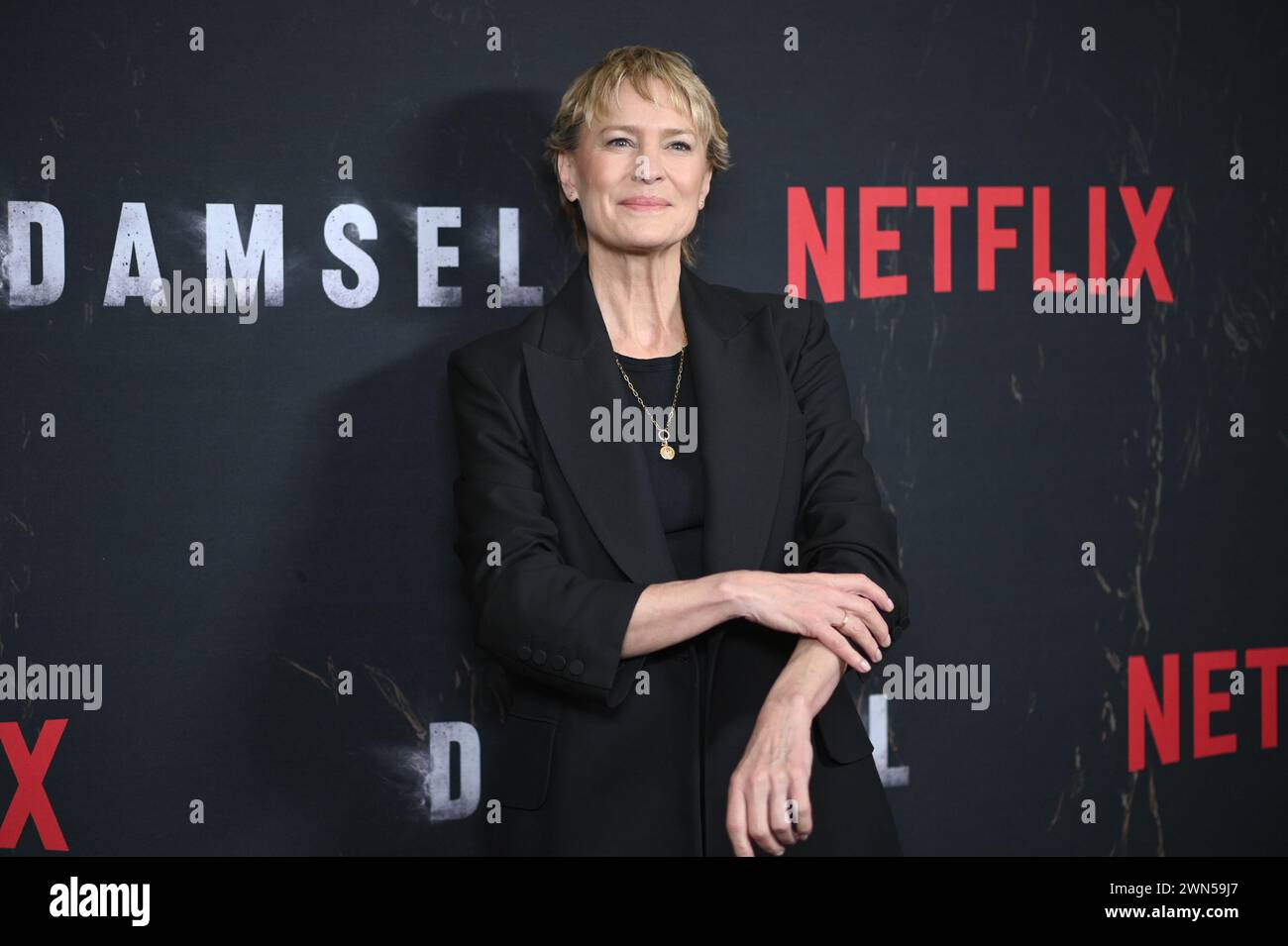 New York, USA. 29th Feb, 2024. Actor Robin Wright attends Netflix's ...