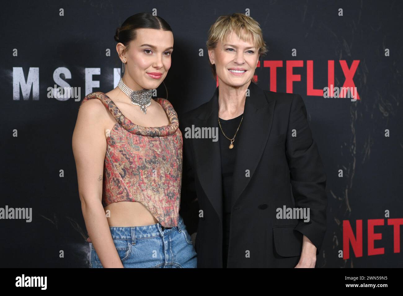 New York, USA. 29th Feb, 2024. (L-R) Millie Bobby Brown and Robin ...