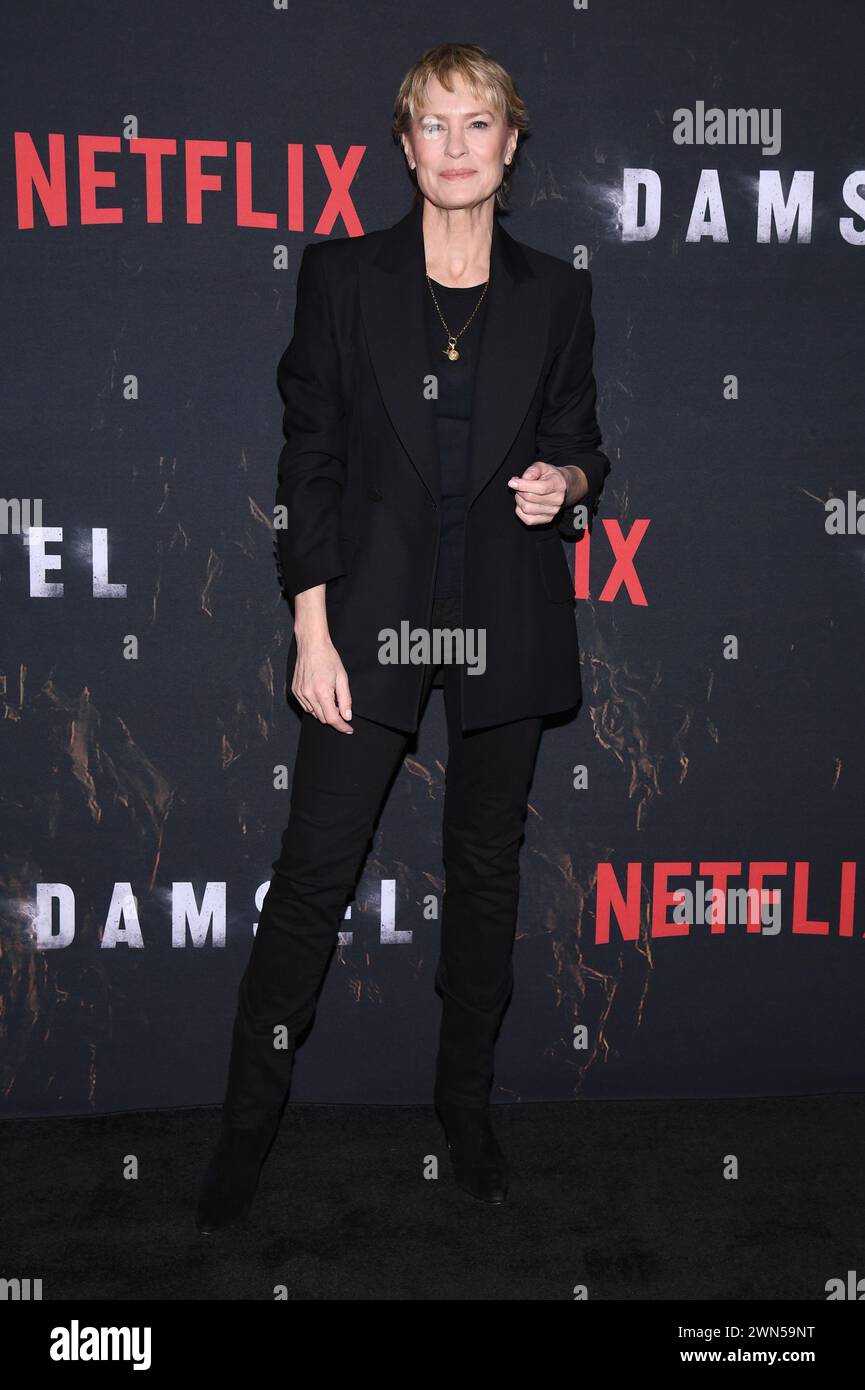 New York, USA. 29th Feb, 2024. Actor Robin Wright attends Netflix's ...