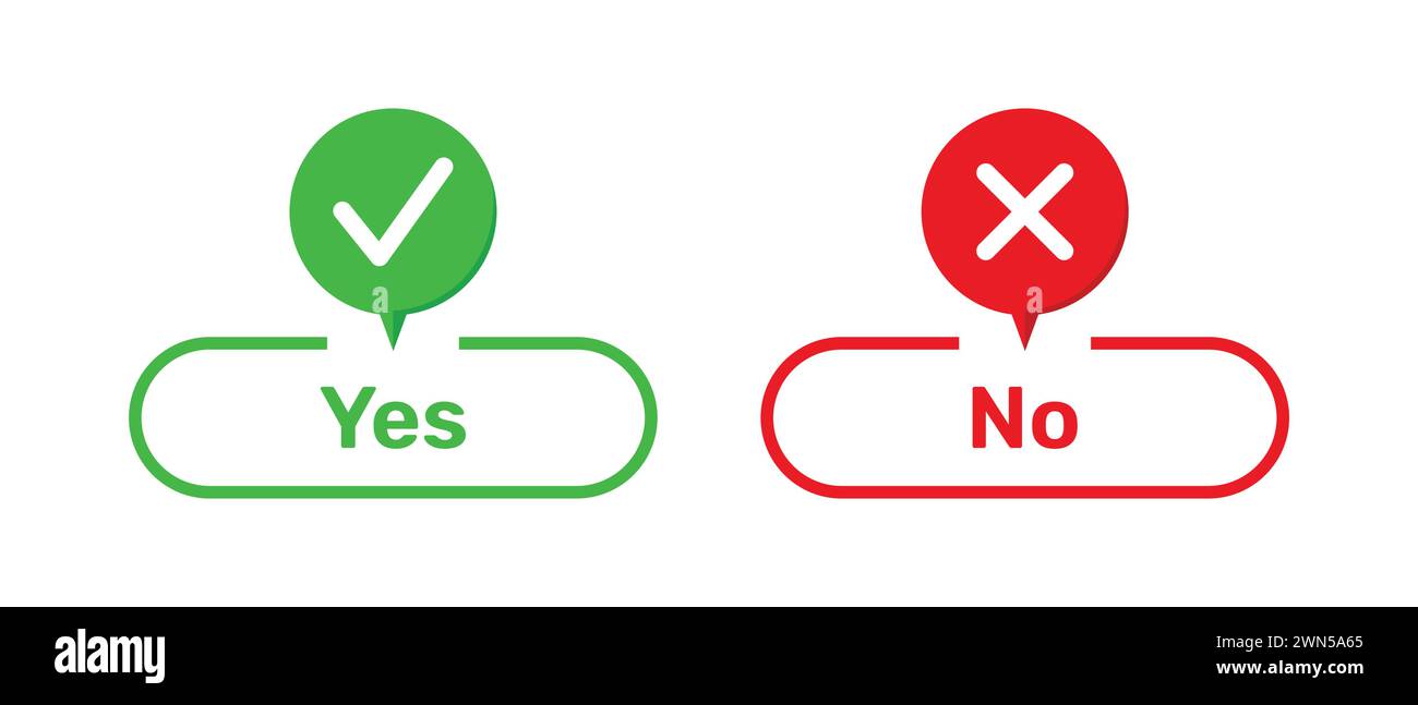 Right and Wrong symbols with Yes and No buttons in green and red color. Yes and No buttons with ...