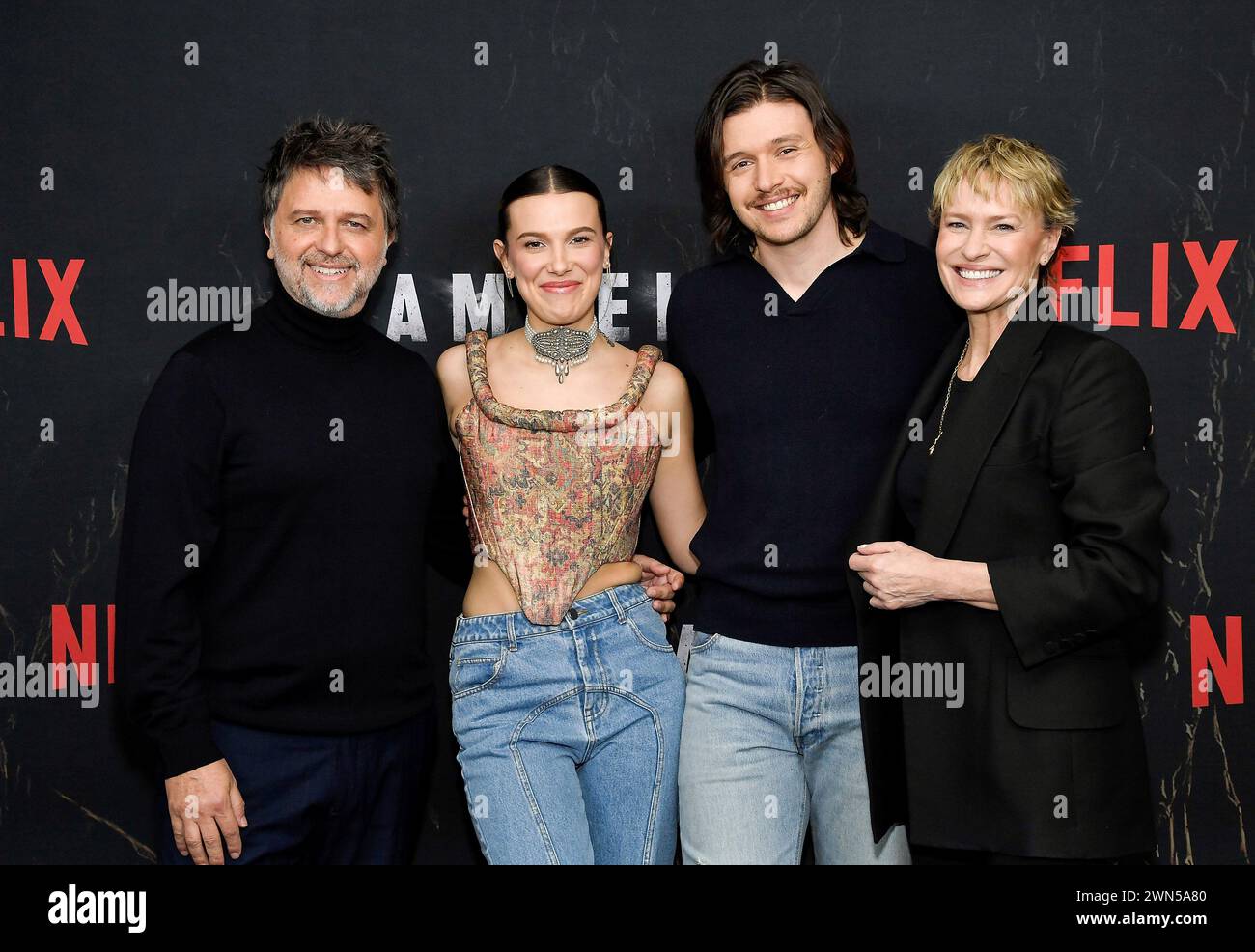 Juan Carlos Fresnadillo, left, Millie Bobby Brown, Nick Robinson and ...