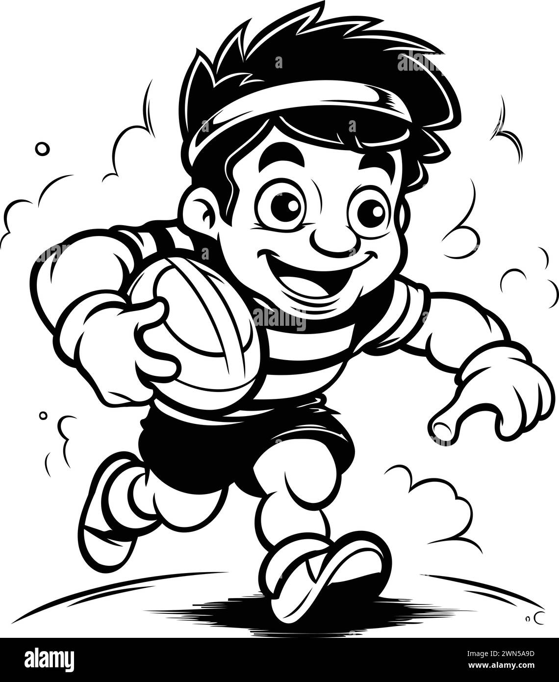 Cartoon character rugby ball football Black and White Stock Photos ...