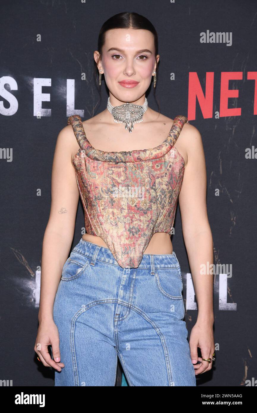 New York, USA. 29th Feb, 2024. Actor Millie Bobby Brown attends Netflix ...