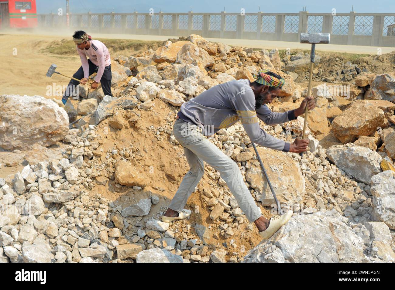 February 29, 2024, Sylhet, Bangladesh: Stone Workers are breaking LC ...