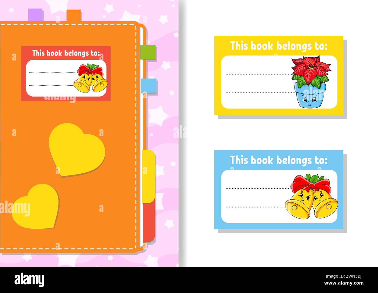 Book label stickers for kids. The rectangular shape. Cartoon character ...