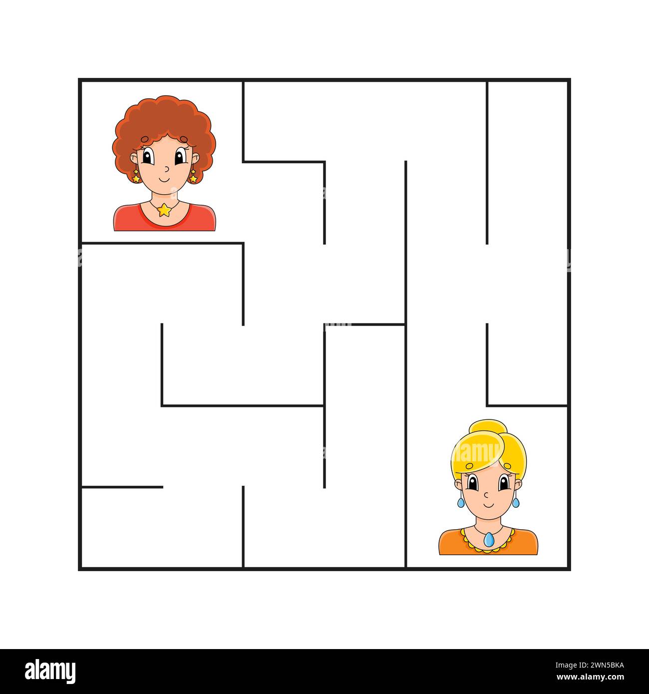 Simple square maze for toddlers. With cute cartoon characters. Isolated ...