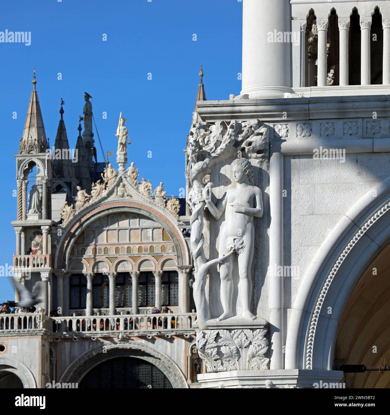 Venice, VE, Italy - February 13, 2024: Statue of EVE in the corner of ...
