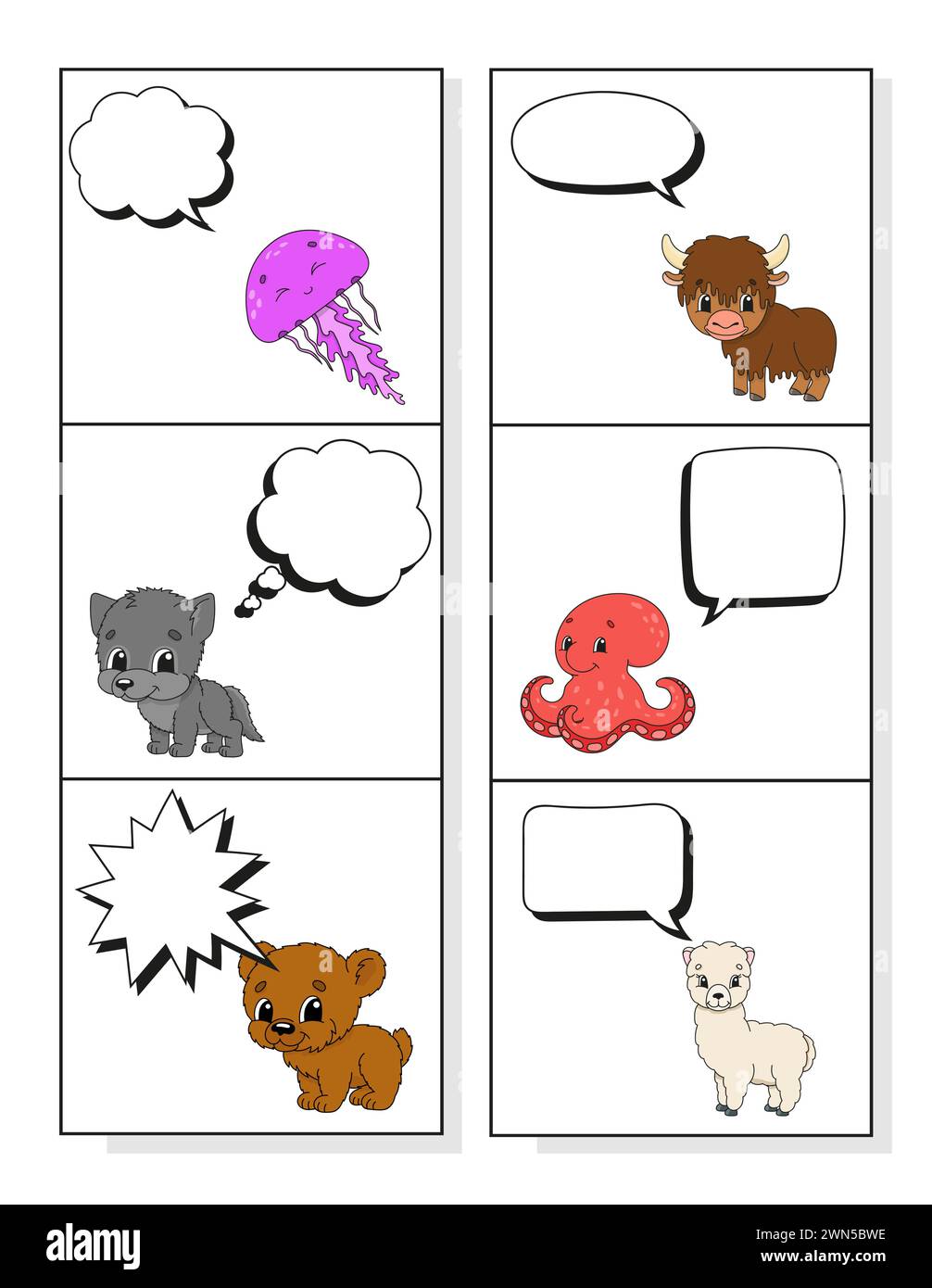 Speech bubble of different shape. With a cute cartoon character. Hand ...