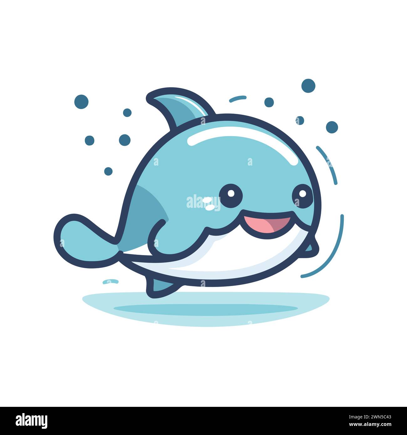 Cute cartoon smiling dolphin. Vector illustration isolated on white ...