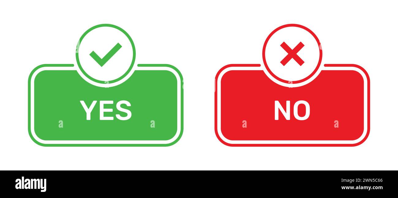 Yes and No buttons with right and wrong symbols. Check box icon with right and wrong symbols ...