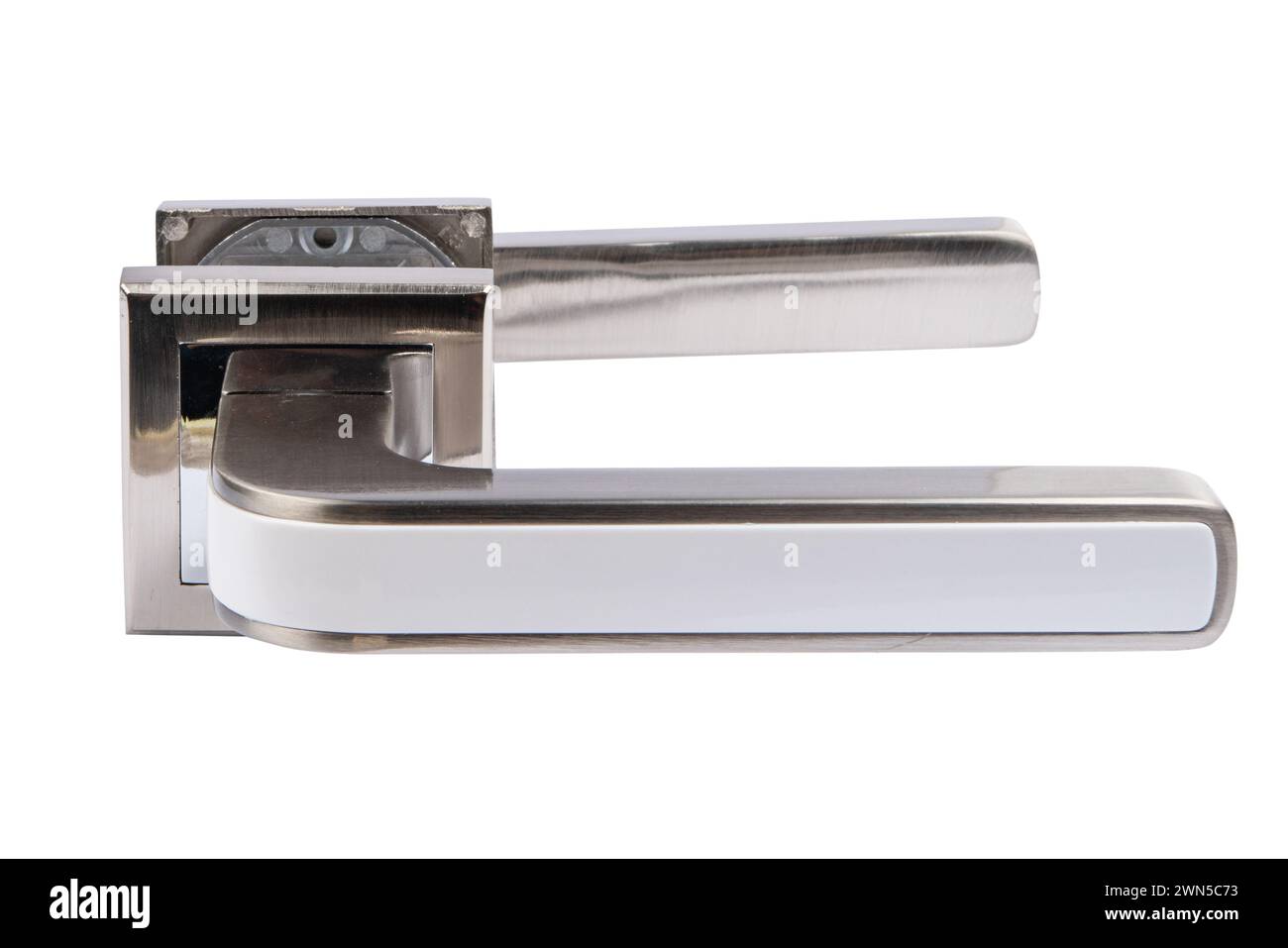 Door handle made of metal on an isolated white background. Reliable ...