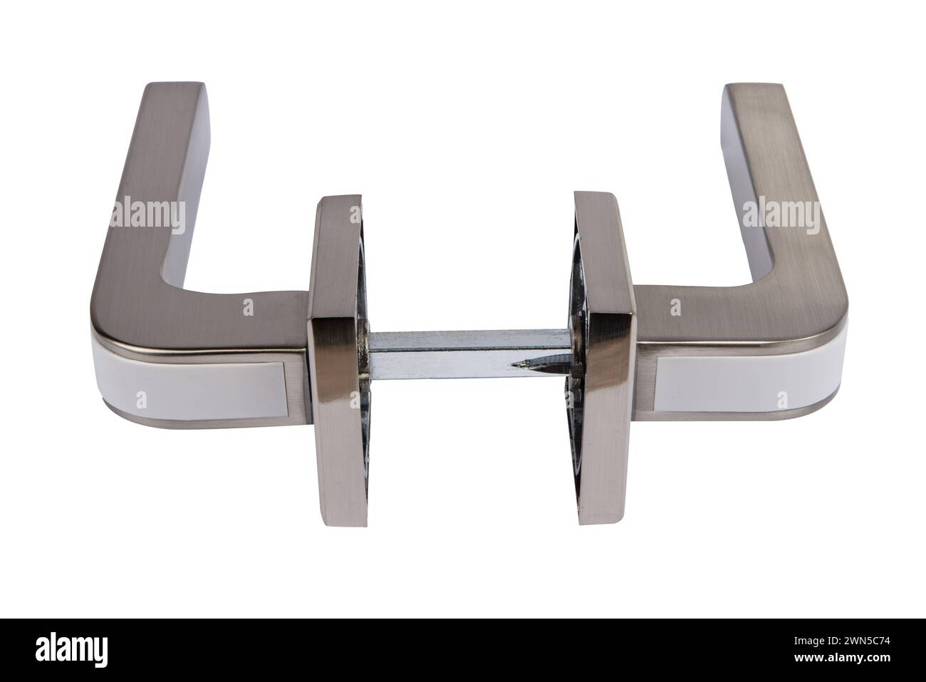 Door handle made of metal on an isolated white background. Reliable ...