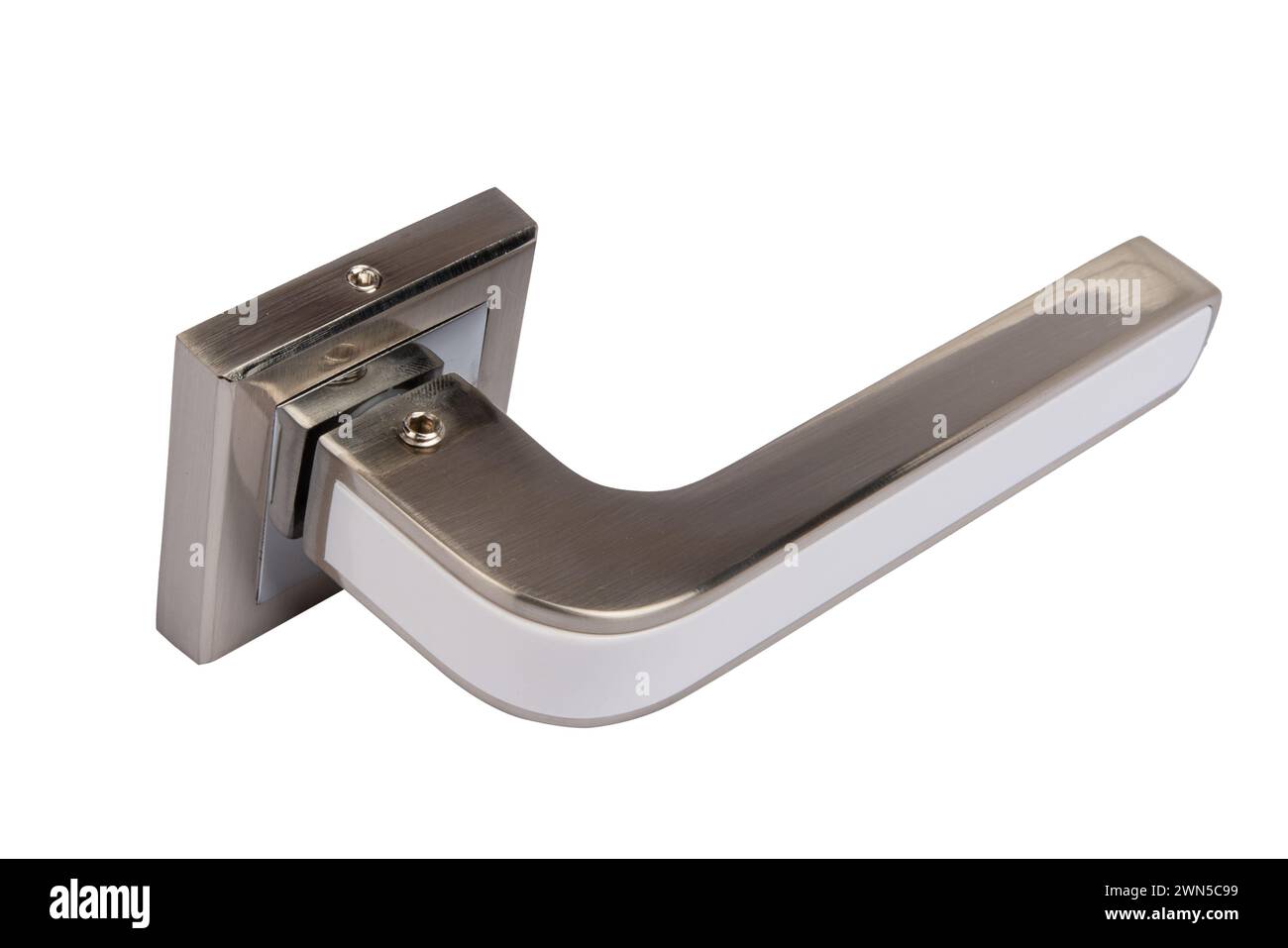 Door handle made of metal on an isolated white background. Reliable ...