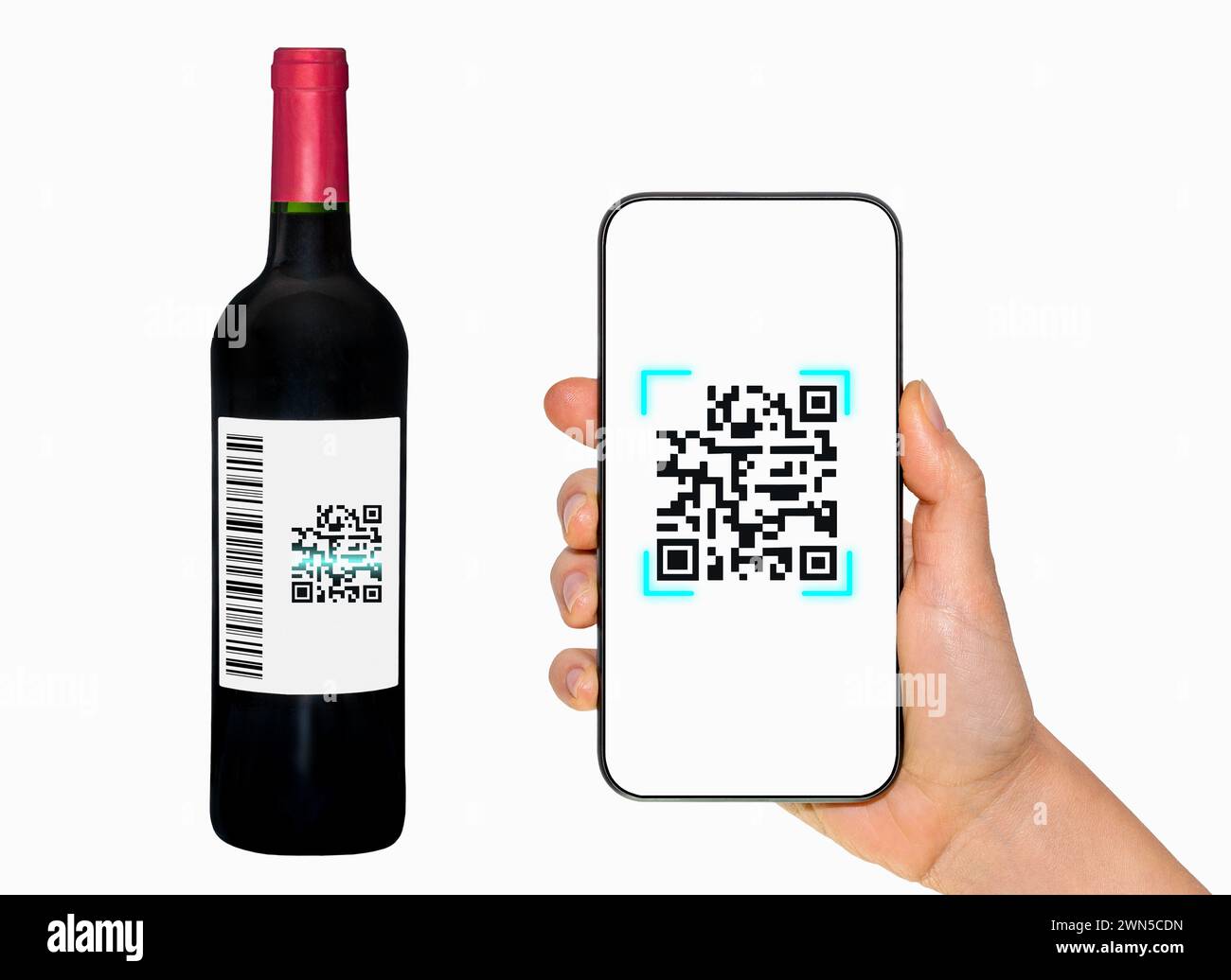 Using smart phone for scanning e-label on wine bottle Stock Photo - Alamy