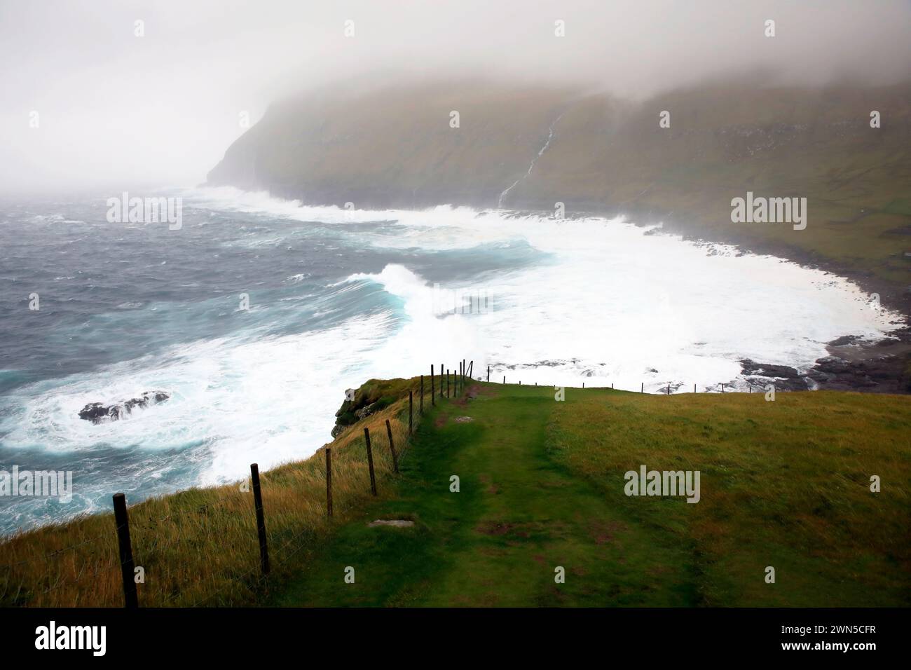 Aerial view of Gjogv and the beautiful cliffs, Faroe islands Stock ...