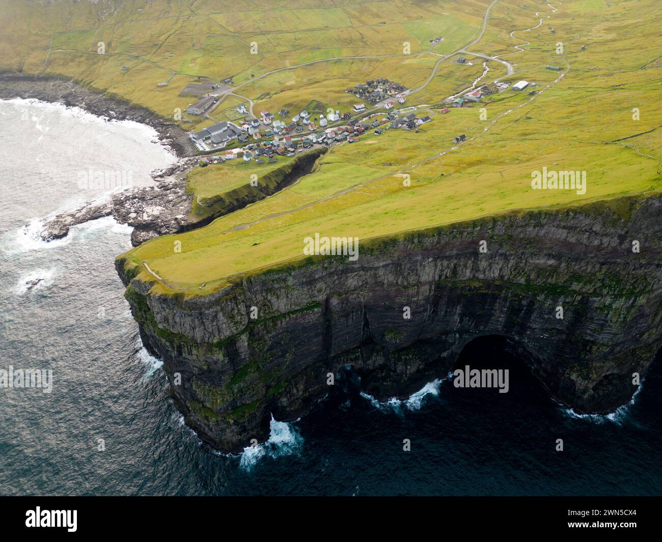 Aerial view of Gjogv and the beautiful cliffs, Faroe islands Stock ...