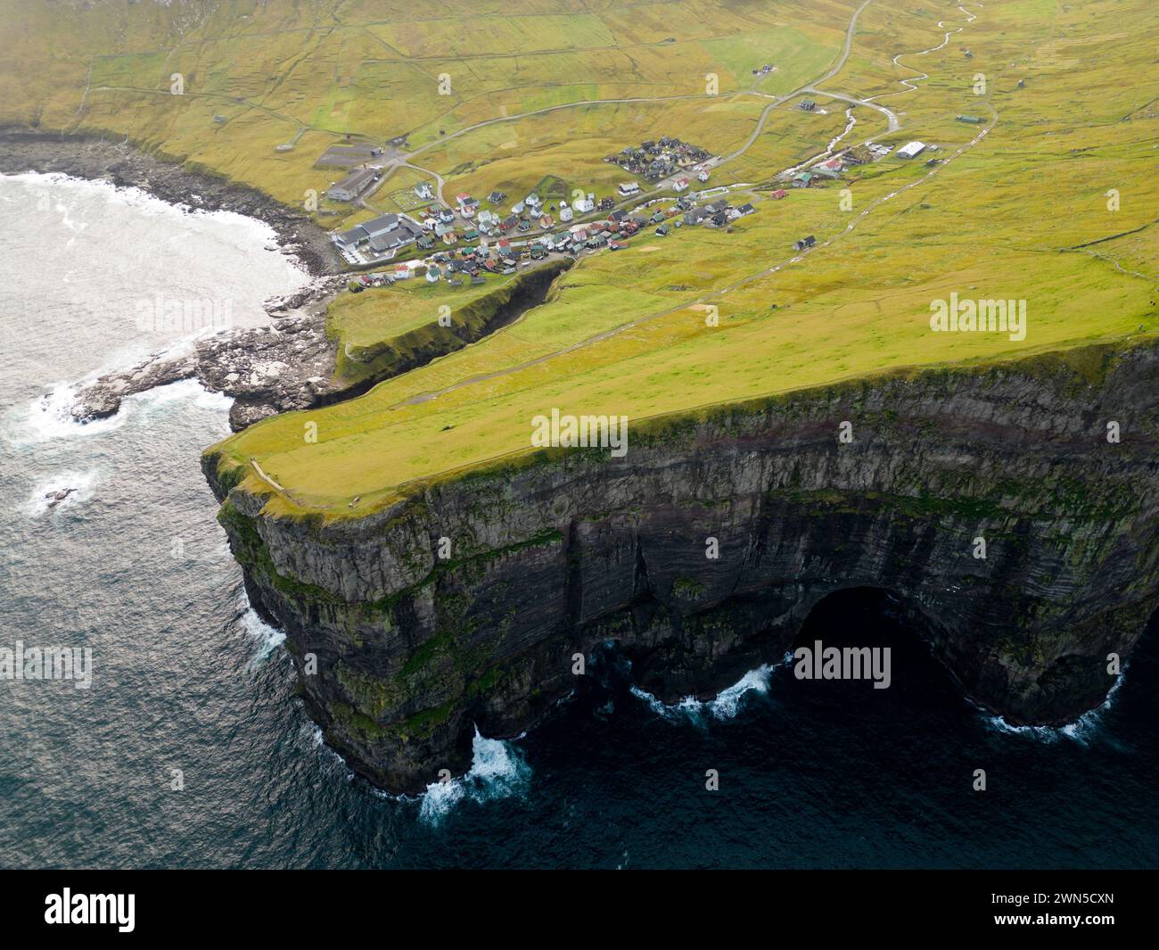 Aerial view of Gjogv and the beautiful cliffs, Faroe islands Stock ...