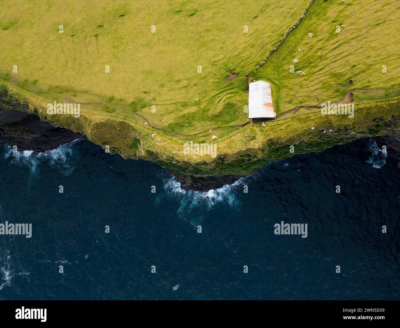 Aerial view of Gjogv and the beautiful cliffs, Faroe islands Stock ...