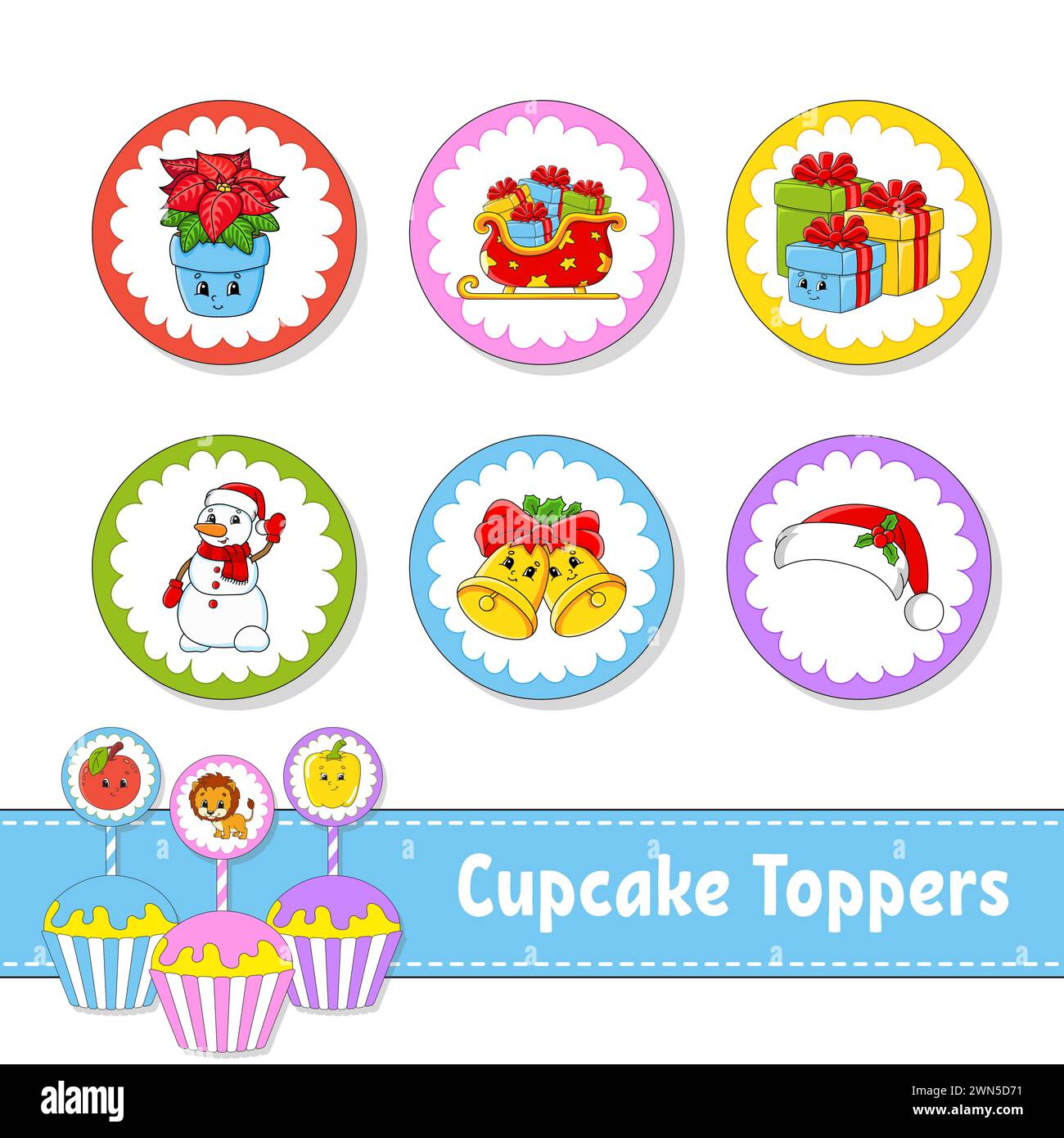 Cupcake Toppers. Set of six round pictures. cartoon characters. Cute ...