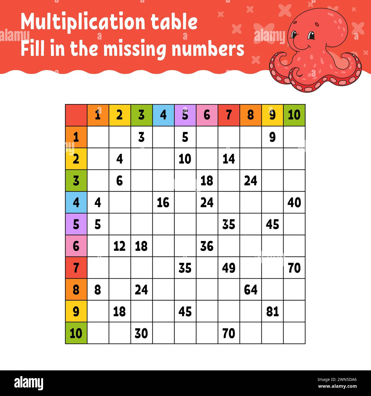 Paste the missing numbers. Learning multiplication table. Handwriting ...
