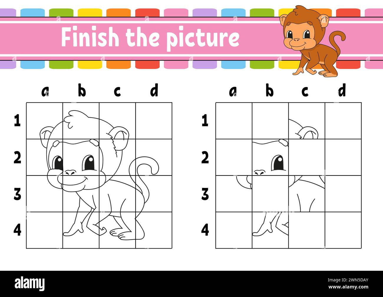 Finish the picture. Coloring book pages for kids. Education developing ...