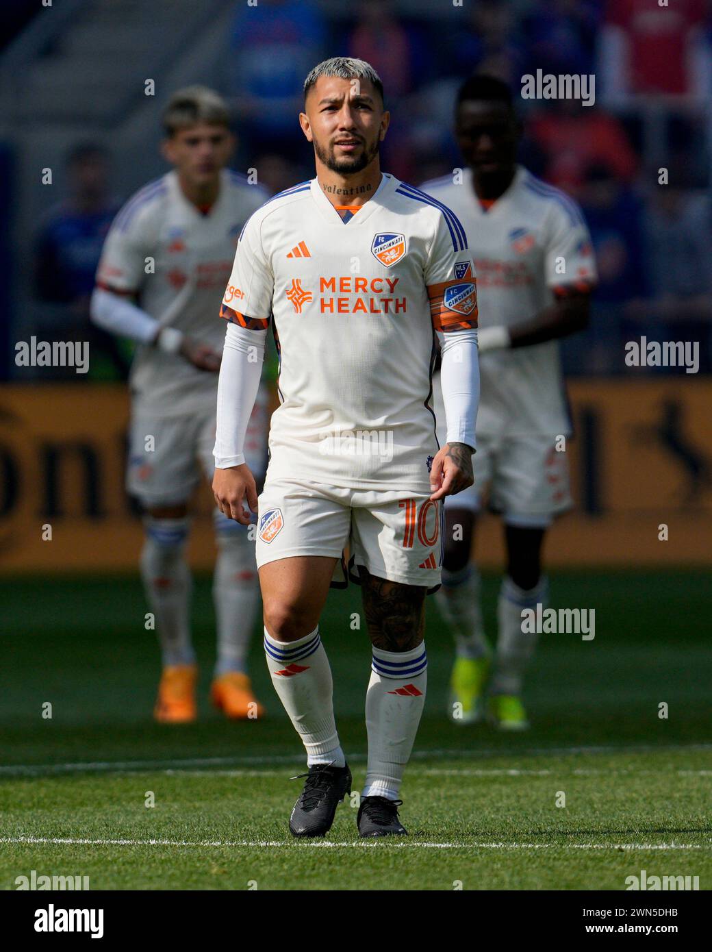 FC Cincinnati midfielder Luciano Acosta walks onto the field prior to ...