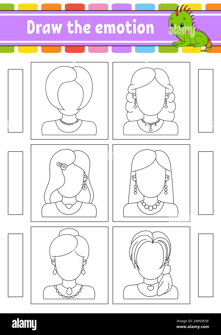 Draw the emotion. Worksheet complete the face. Coloring book for kids ...