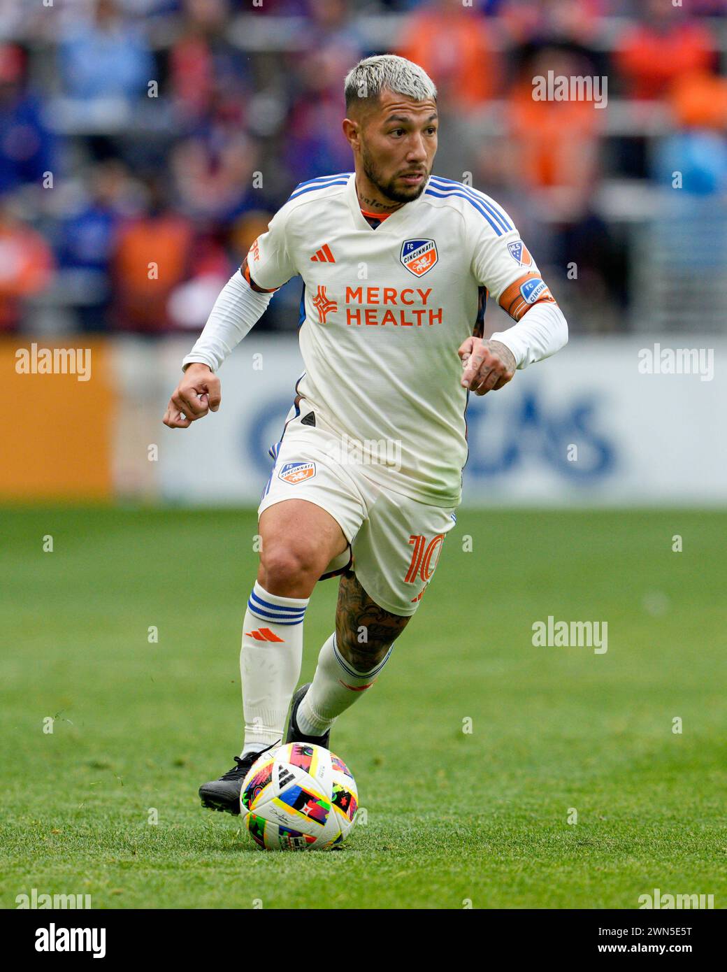 FC Cincinnati midfielder Luciano Acosta controls the ball during an MLS ...