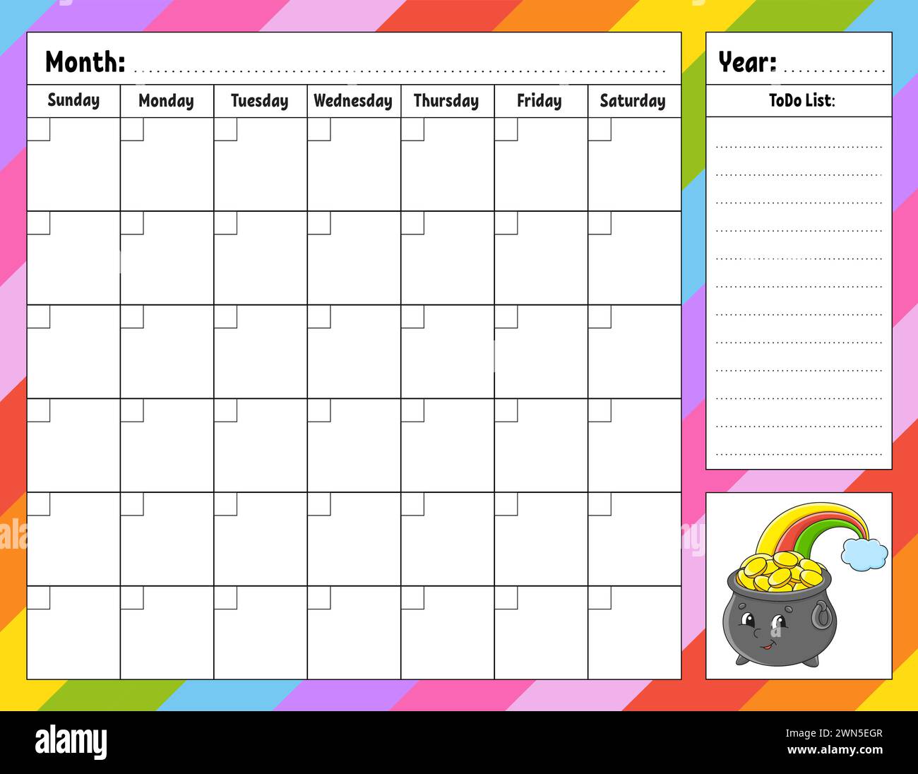Weekly planner. Bright colorful blank printable template. Vector ...