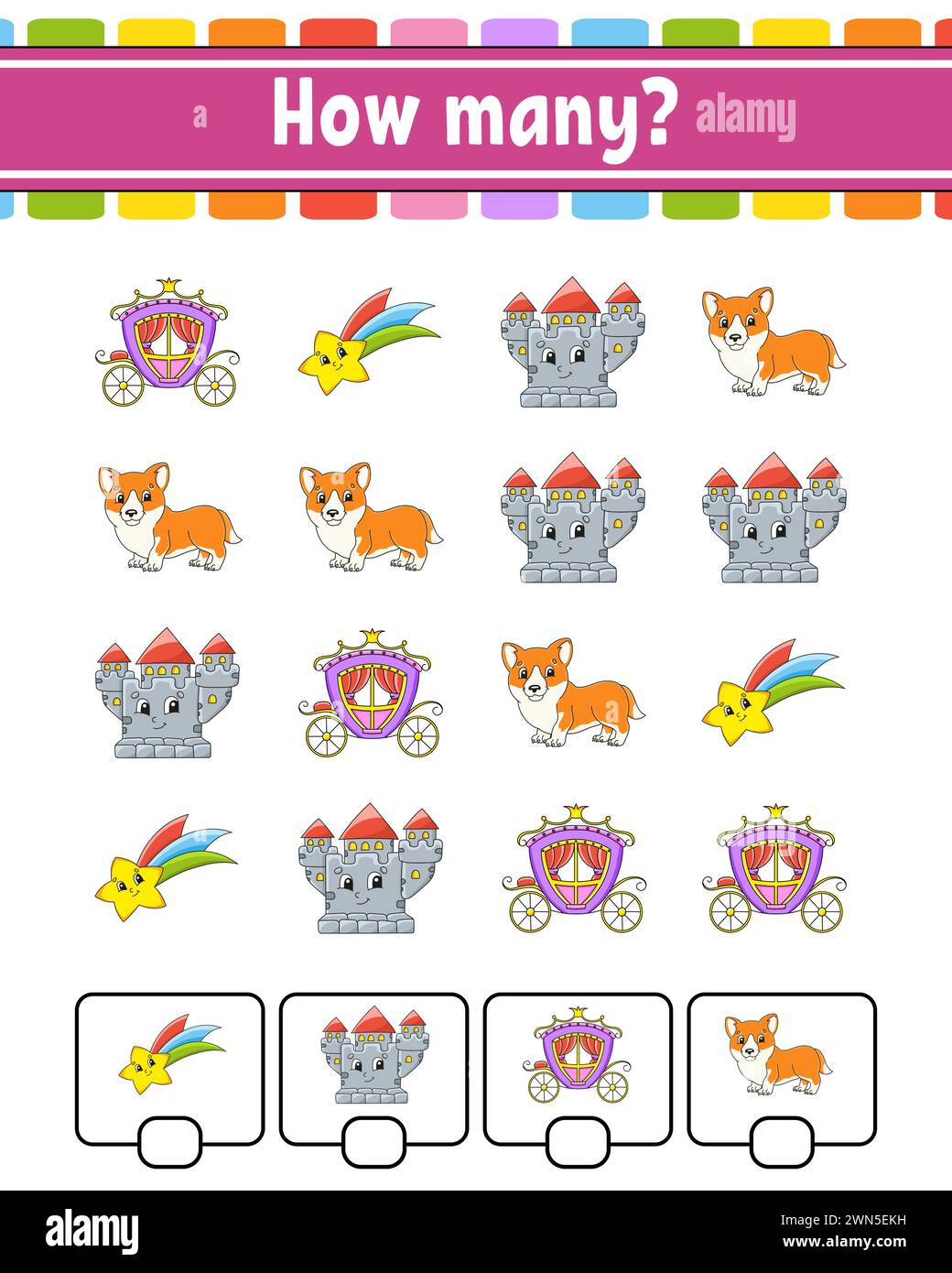 Counting game for children. Happy characters. Learning mathematics. How ...