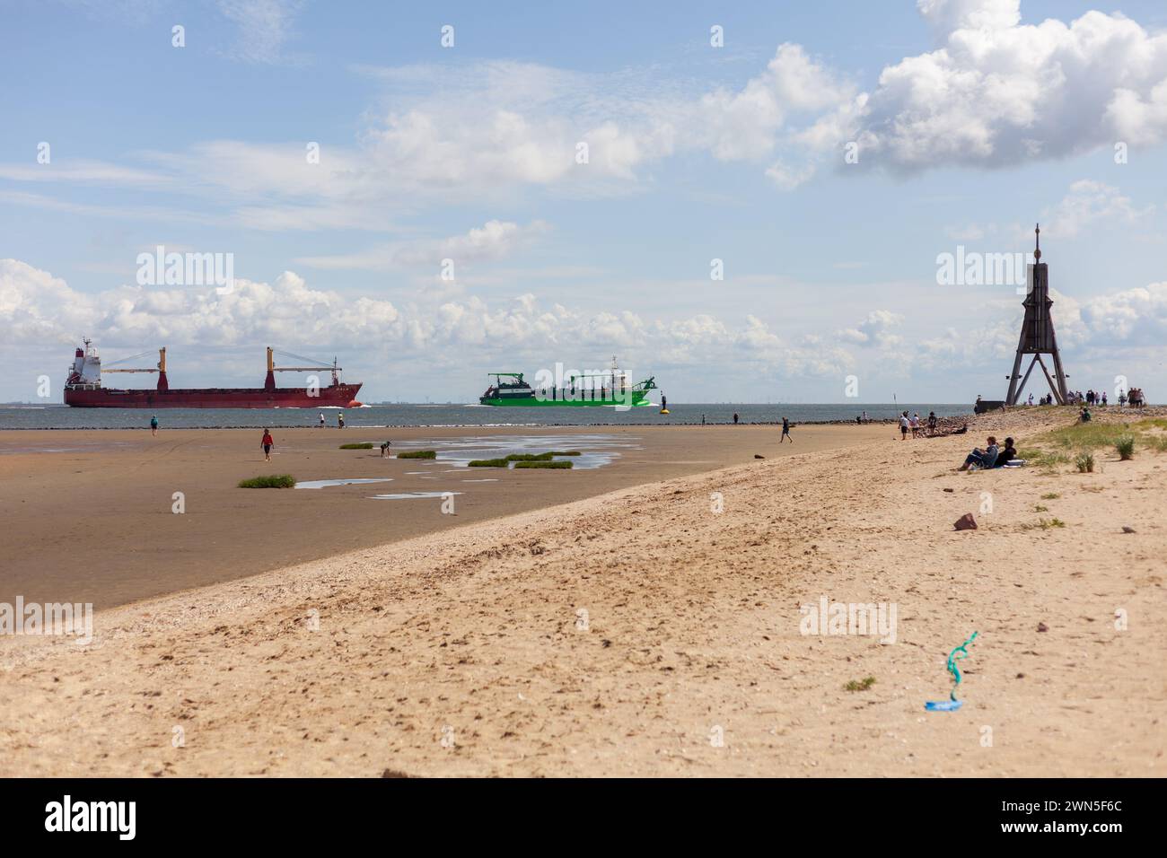 Cargo ship on the North Sea beach in Holland, Netherlands Stock Photo ...