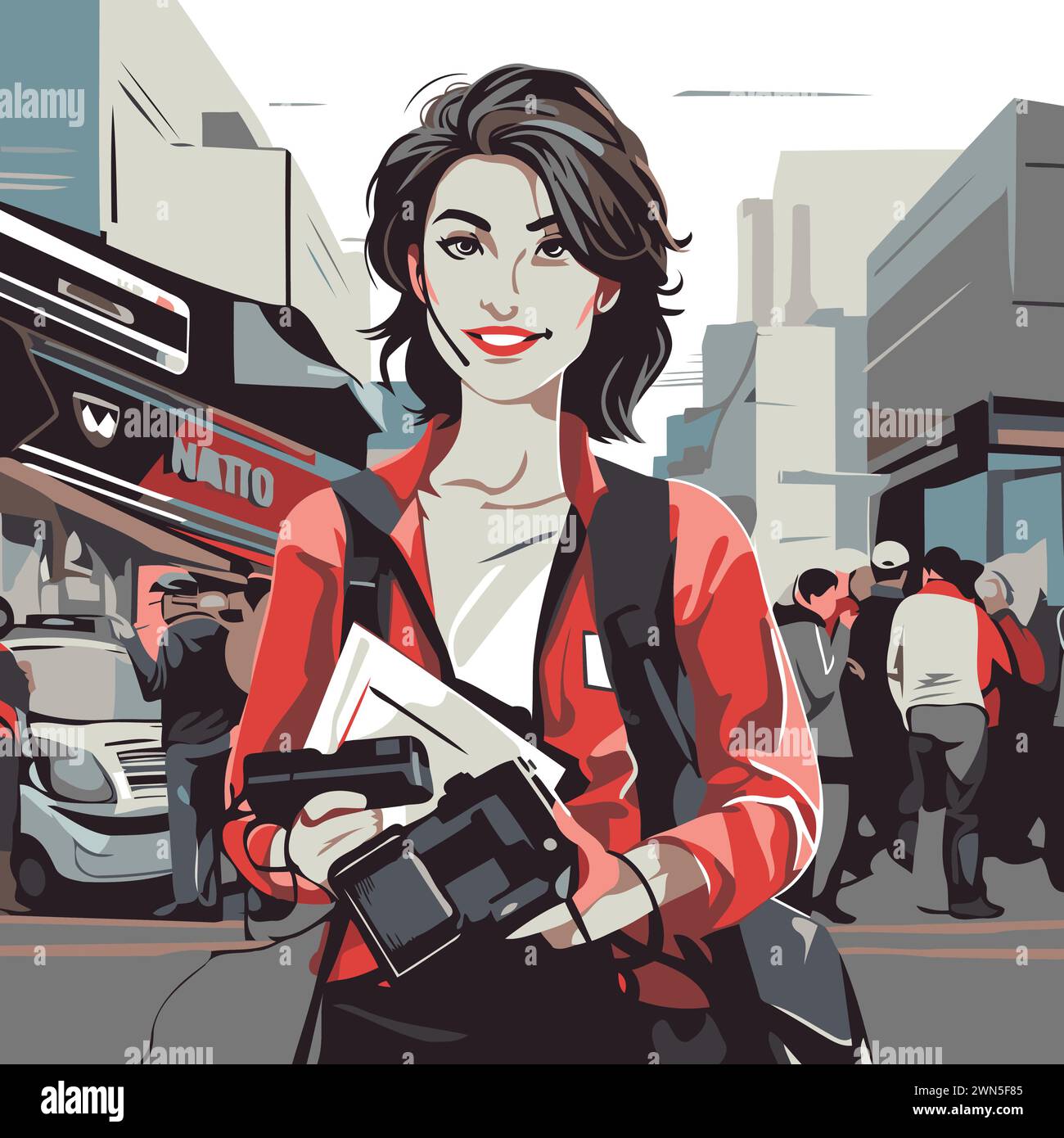 Stylish Young Woman With A Camera On The Street Vector Illustration Stock Vector Image And Art 